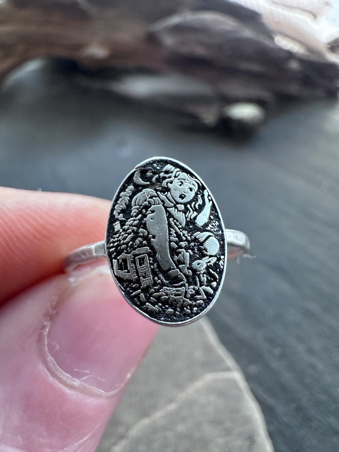 Sterling Silver Alice In Wonderland Ring Storybook Jewelry With White Sterling Silver Alice In Wonderland Ring Storybook Jewelry With White