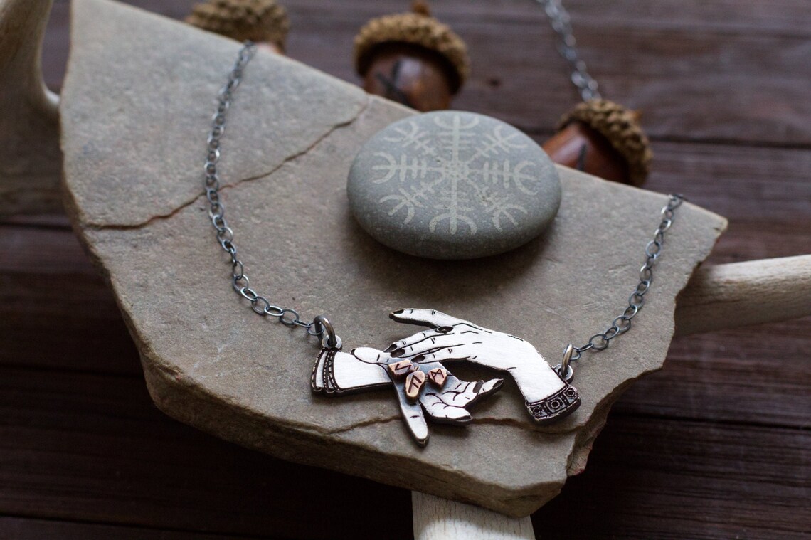 Magic Hands With Runes Pendant - Odin's Discovery of the Runes Necklace ...