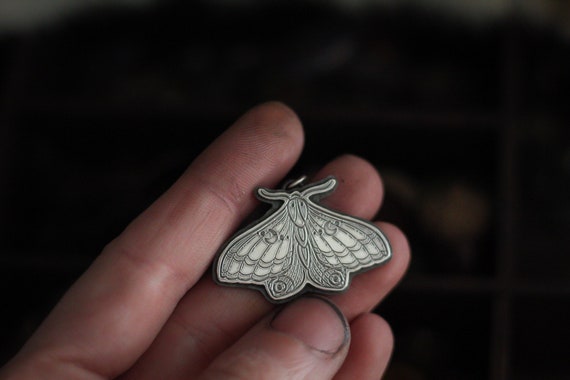 Silver Moth Pendant Necklace Solid Fine Silver Crescent | Etsy