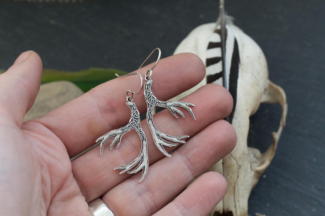 Norse Pagan Deer Antler Earrings - Women’s Celtic Knot Dangle, Elk ...