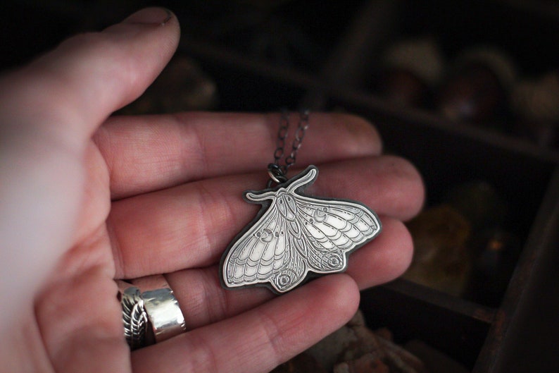 Silver Moth Pendant Necklace Solid Fine Silver Crescent | Etsy