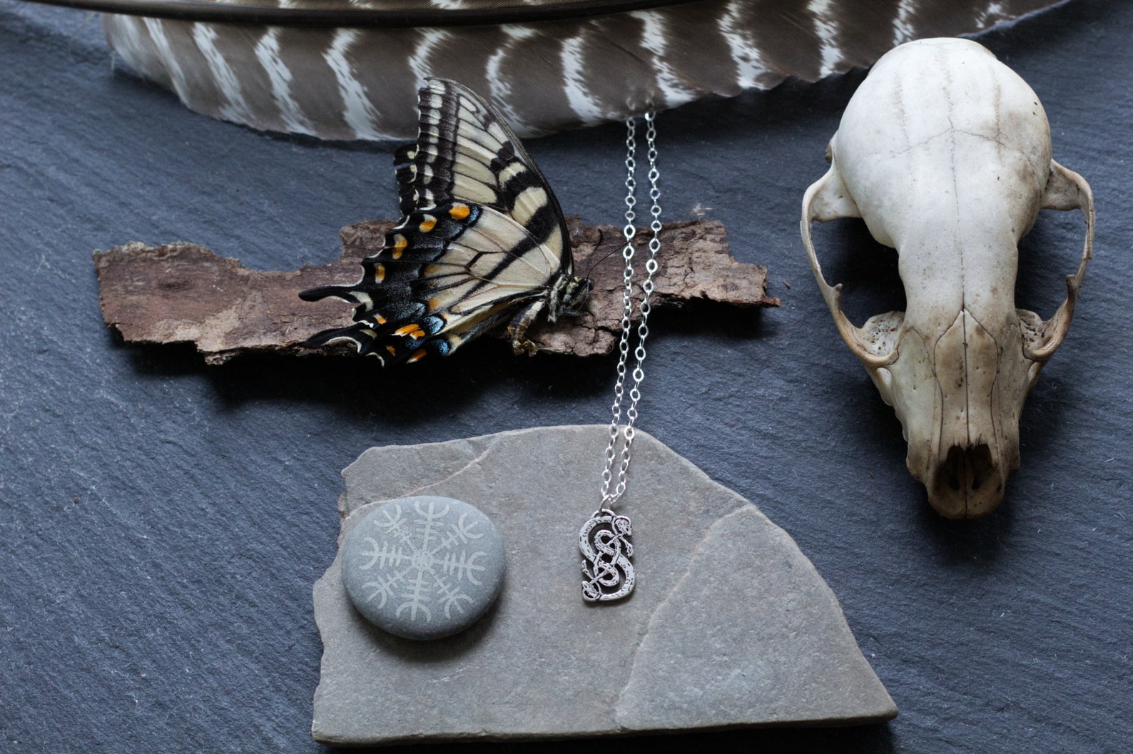 Loki Necklace Pendant - Fine & Sterling Silver - Urnes Snakes - Viking ...