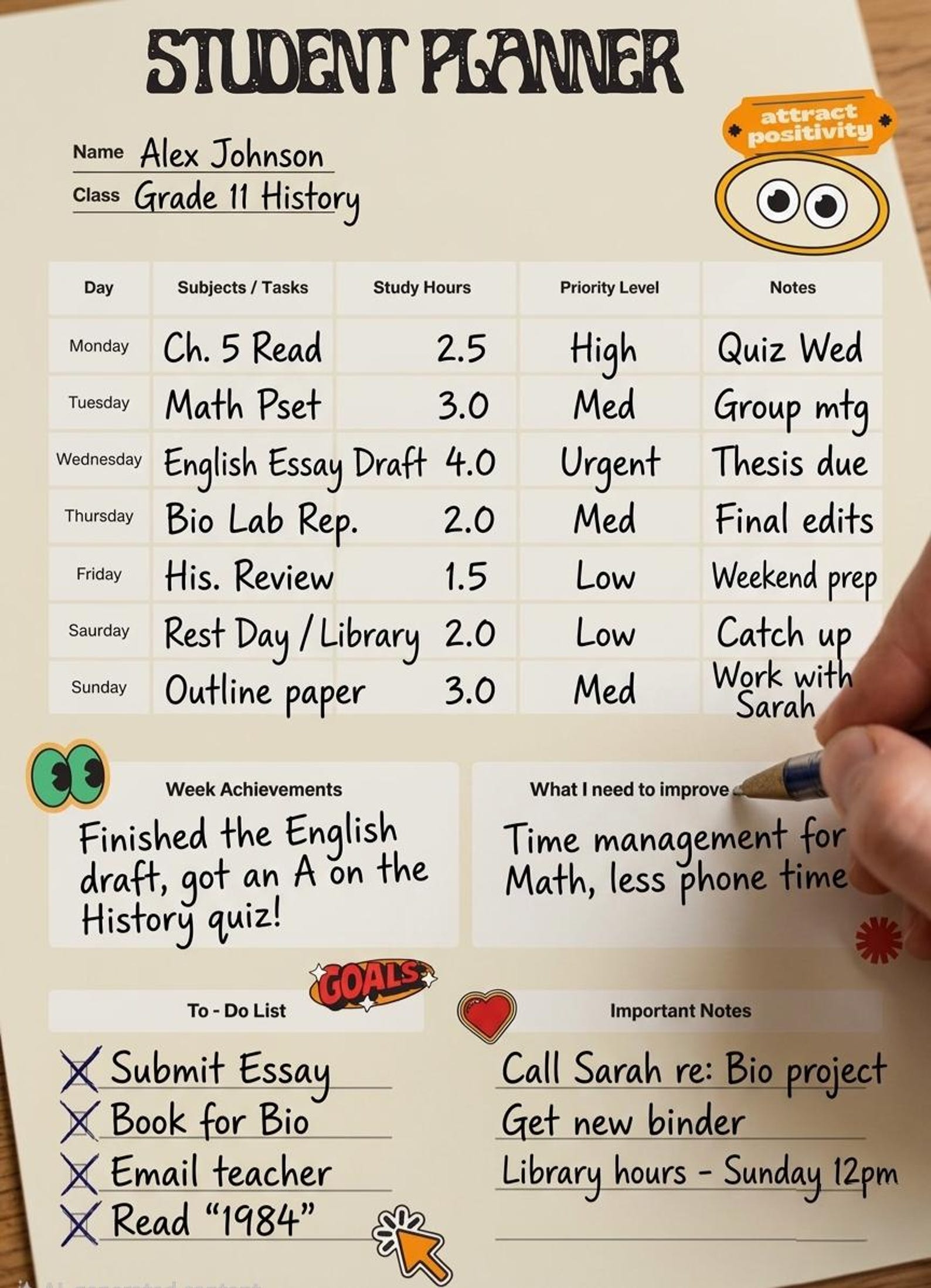 Editable Student Planner Canva Template – Study Schedule & Assignment ...