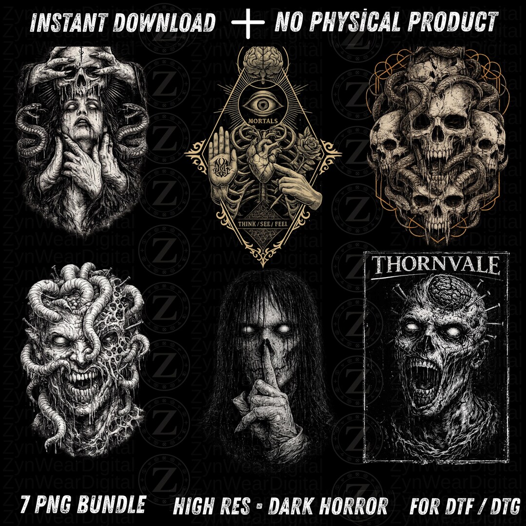 Dark Horror PNG Bundle, 7 Occult Skull Portraits, Transparent 4500x5400 ...