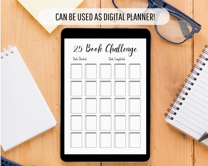 25 Book Reading Challenge - PRINTABLE Journal Page - Reading Tracker ...
