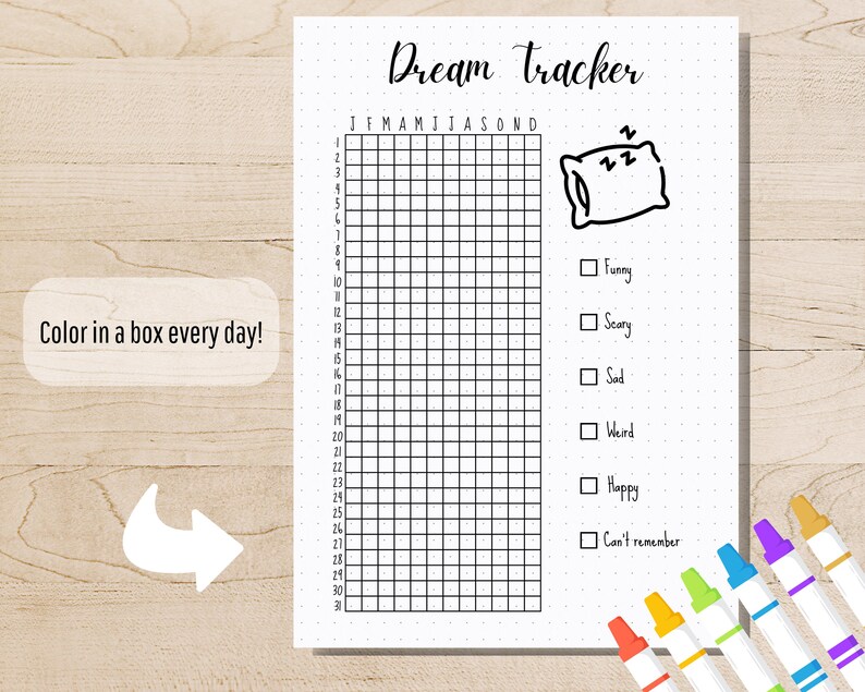 Dream Tracker - PRINTABLE Journal Page - Printable Planner Page - Dream ...