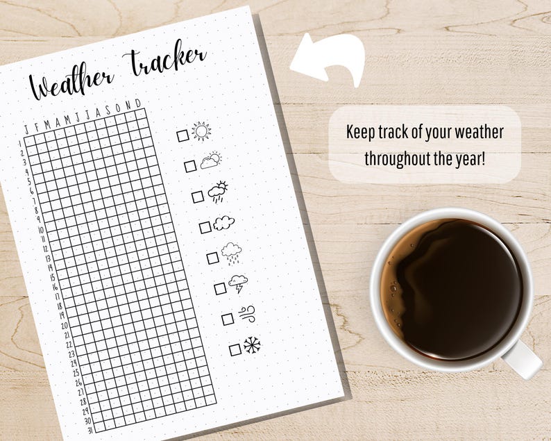 Weather Tracker - PRINTABLE Journal Page -- Planner Page - Yearly ...