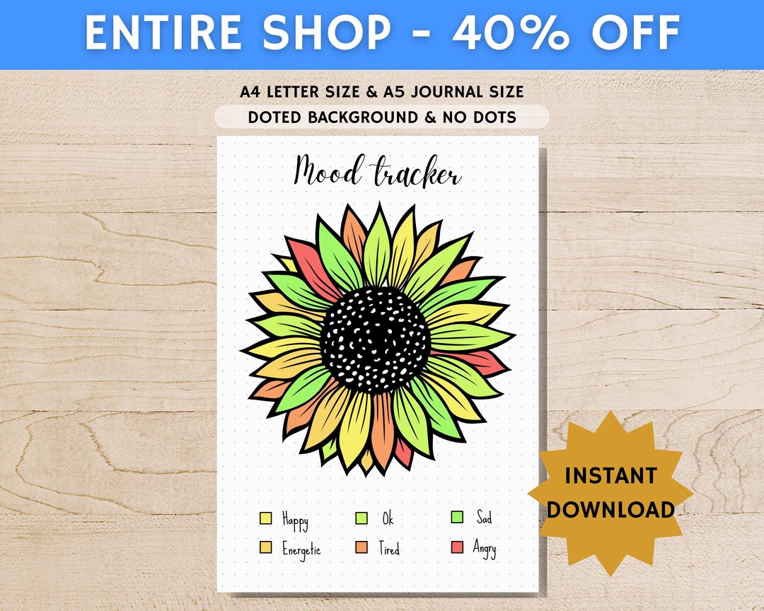 Sunflower Mood Tracker - Flower Theme - Digital Planner Page - Plant Mood Tracker - Monthly ...
