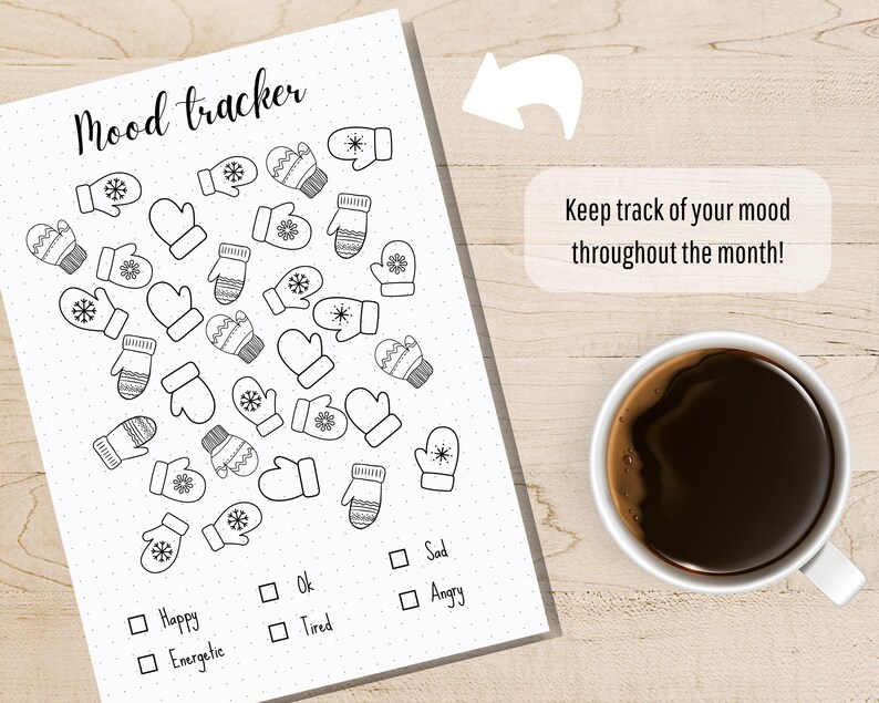 Gloves Mood Tracker - Printable Journal Page - Winter Cold Theme ...