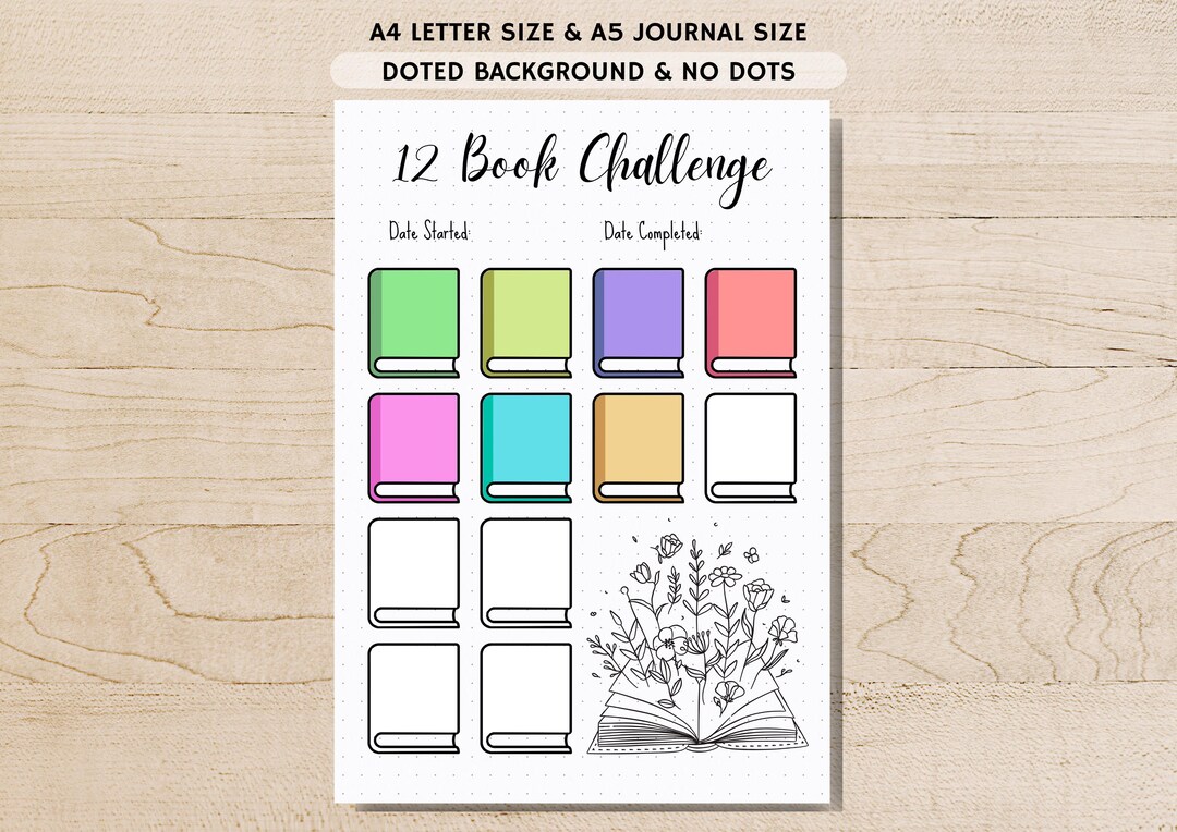 12 Book Reading Challenge - PRINTABLE Journal Page - Reading Tracker ...