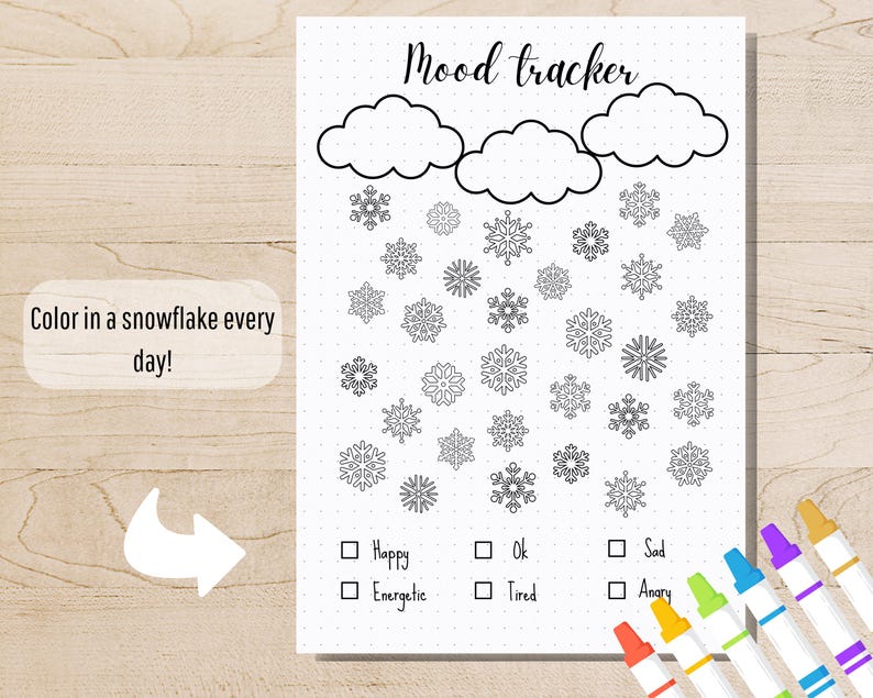 Winter Mood Tracker - Printable Journal Page - Snow Cold Theme ...