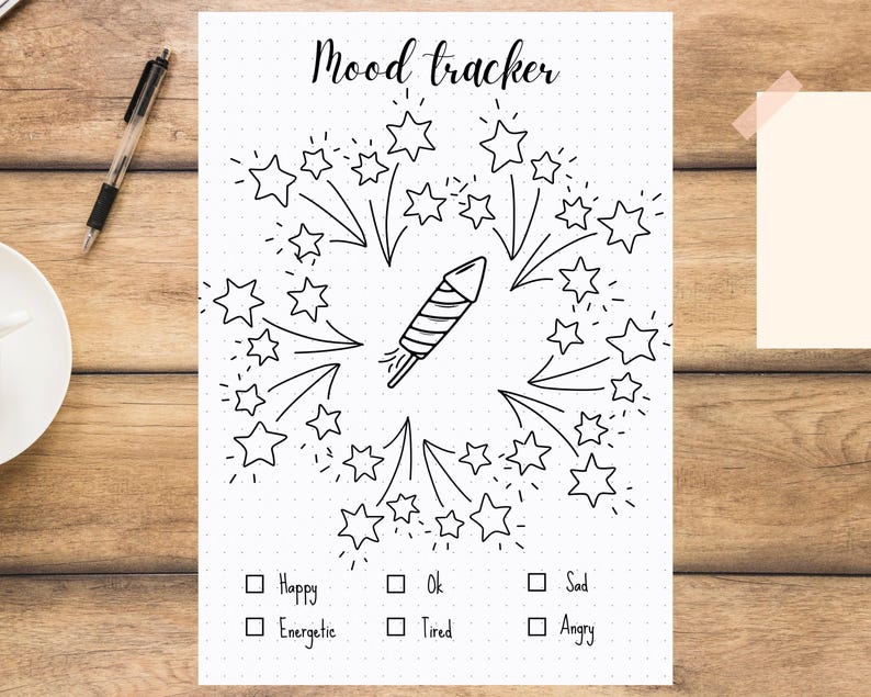 Fireworks Mood Tracker - Printable Journal Page - Winter Celebration ...