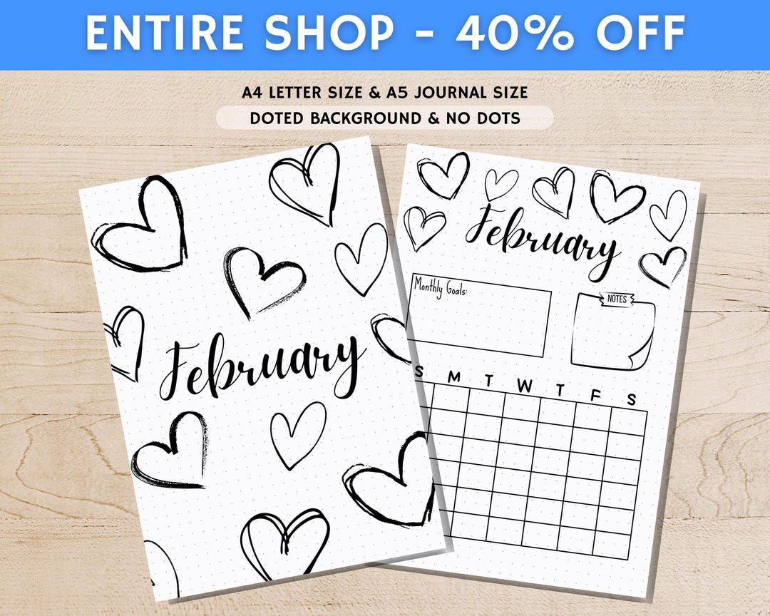 February Title Page and Calendar - Valentines Day Theme - Journal Title ...