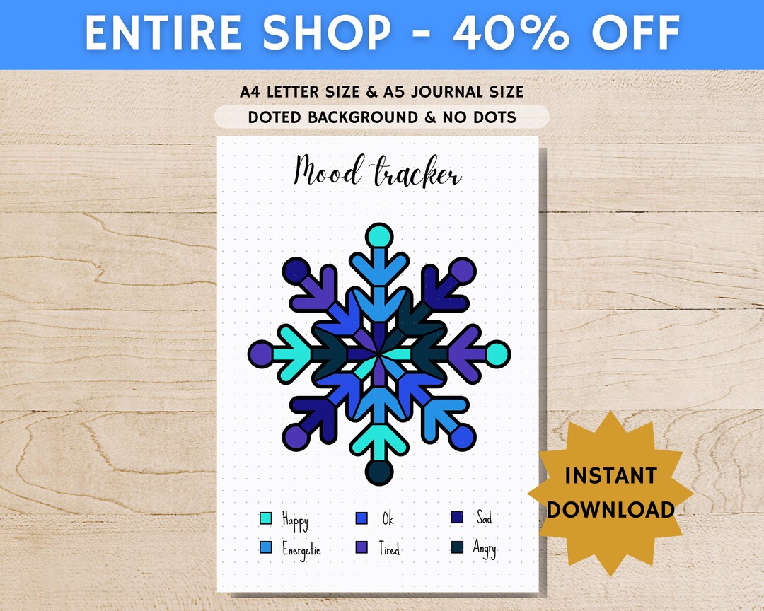 Snow Mood Tracker - Winter Theme - Digital Planner Page - Snowflake ...