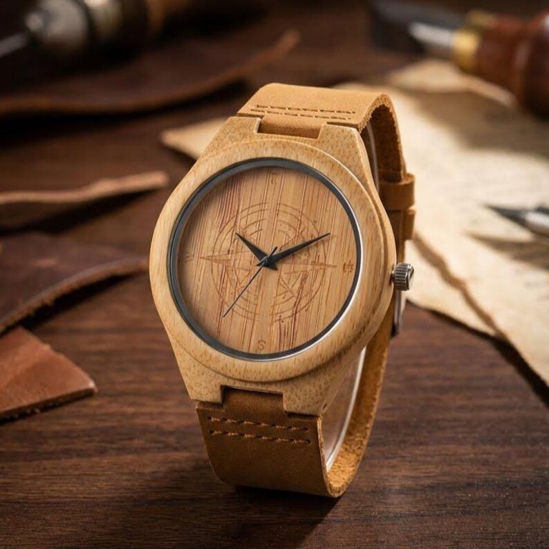 Wooden Watch for Men – Bamboo Dial Wood Watch With Leather Strap ...