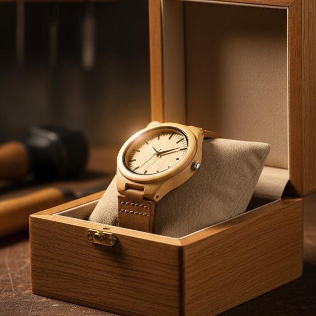 Bamboo Wood Watch for Men, Minimalist Natural Wooden Dial, Brown ...