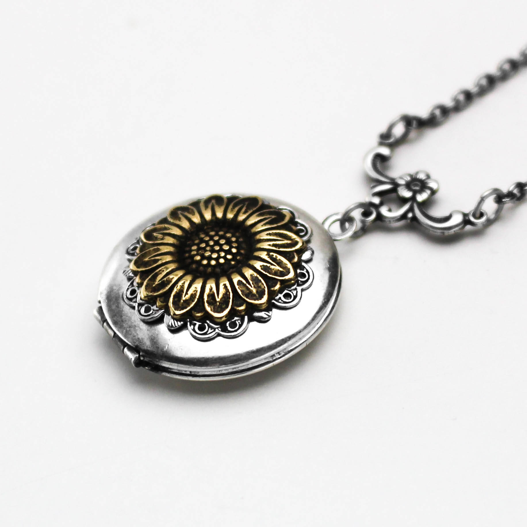 Sunflower Necklace, Sunflower Locket Necklace, Silver Sunflower Locket ...