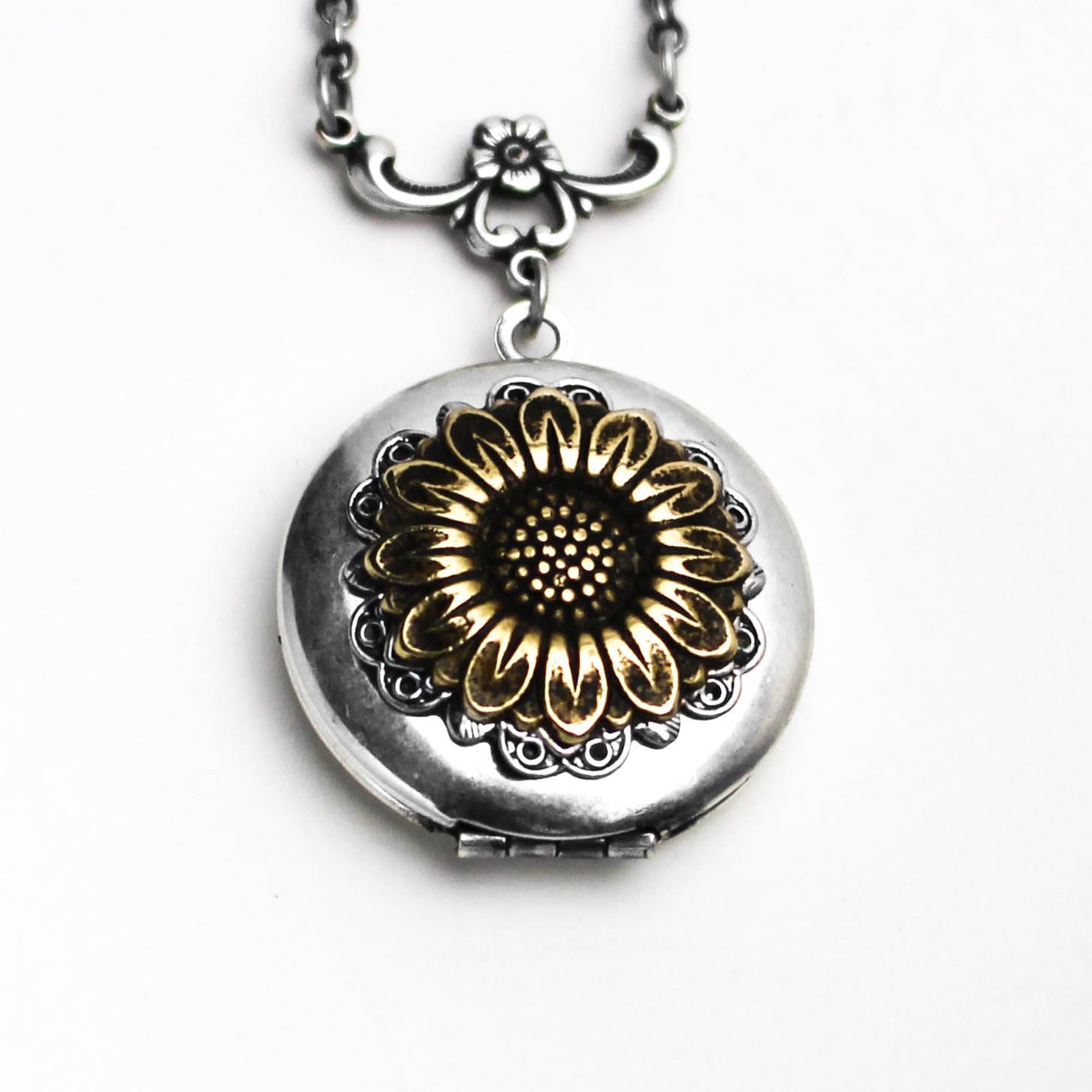 Sunflower Necklace, Sunflower Locket Necklace, Silver Sunflower Locket ...