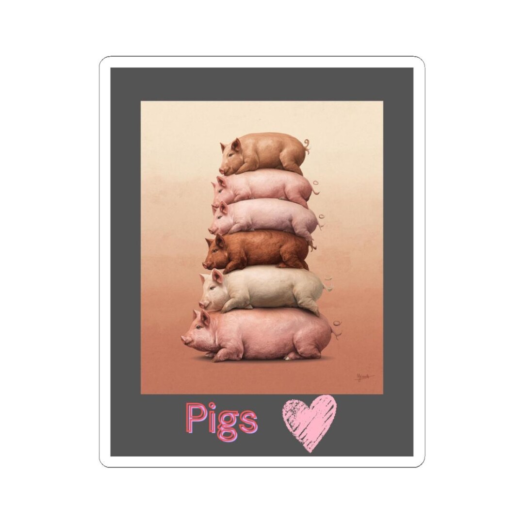 Stacked Pigs Sticker | Kiss-cut Pig Illustration, Heart Accent - Etsy