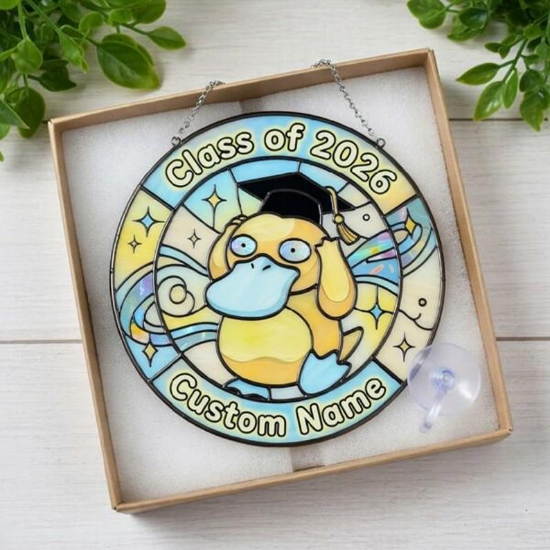 Custom Name Psyduck Graduations Pokeball Suncatcher, Pokeball Psyduck ...