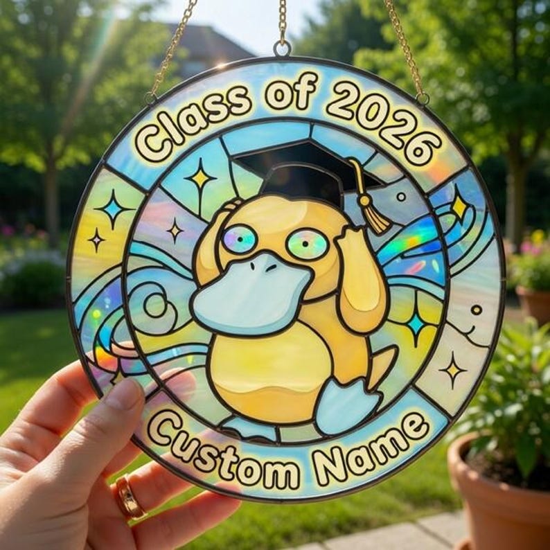 Custom Name Psyduck Graduations Pokeball Suncatcher, Pokeball Psyduck ...