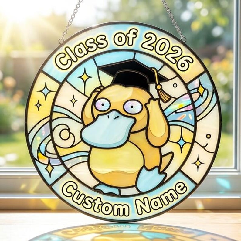 Custom Name Psyduck Graduations Pokeball Suncatcher, Pokeball Psyduck ...