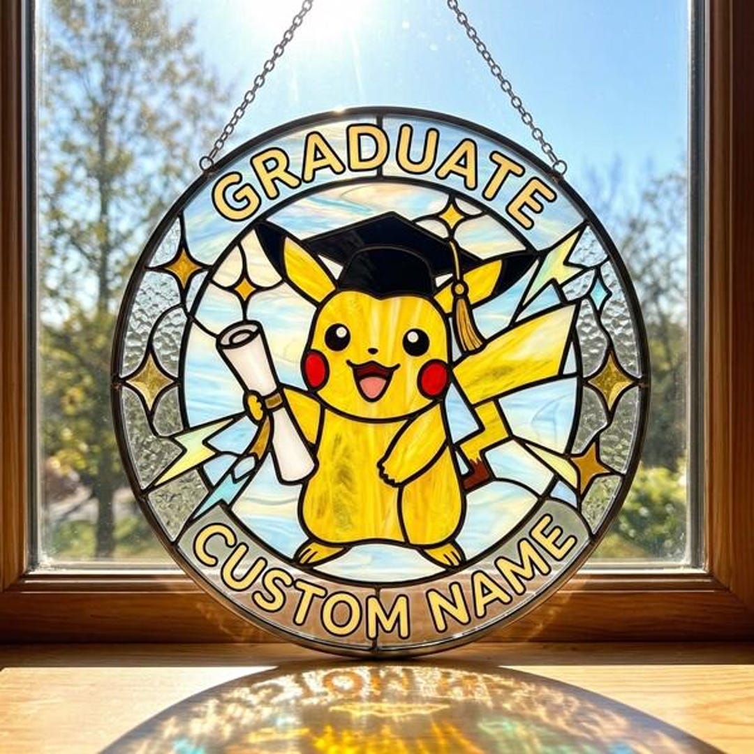 Personalized Graduation Pikachu Pokeball Suncatcher, Pikachu Stained ...