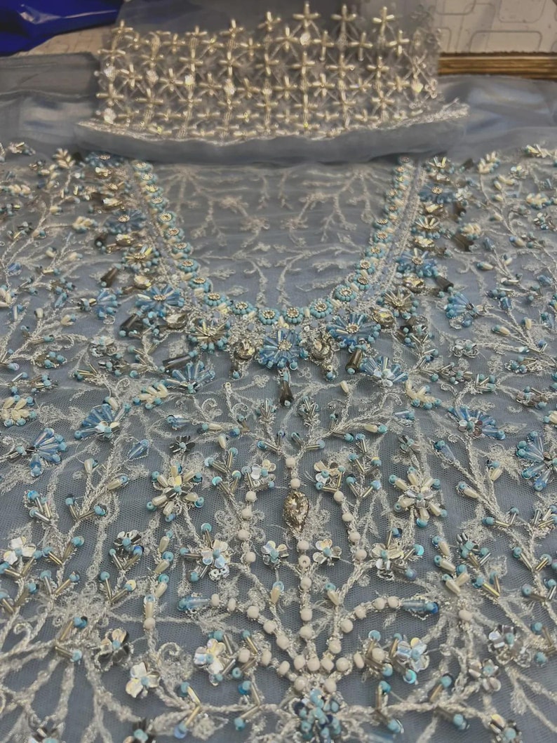 Ice Blue Pakistani Indian Bridal Maxi Embroidered Nikah Mehndi ...