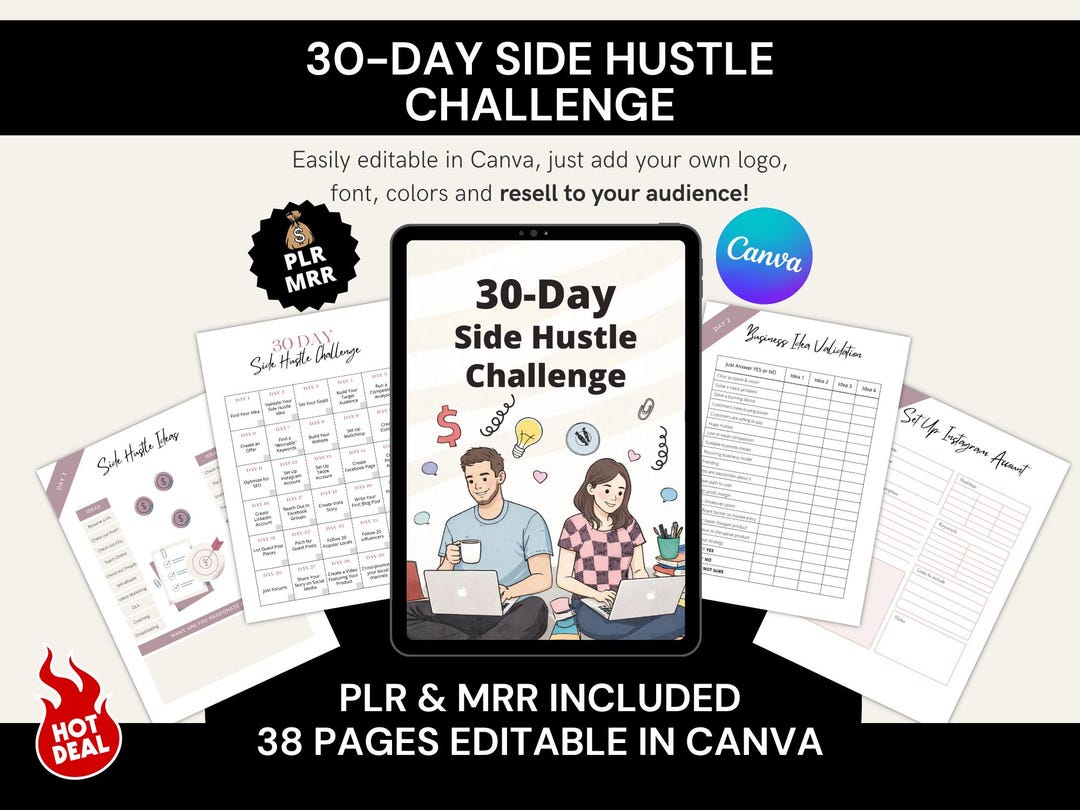 30 Day Side Hustle Challenge | Work From Home Journal | Solopreneur ...