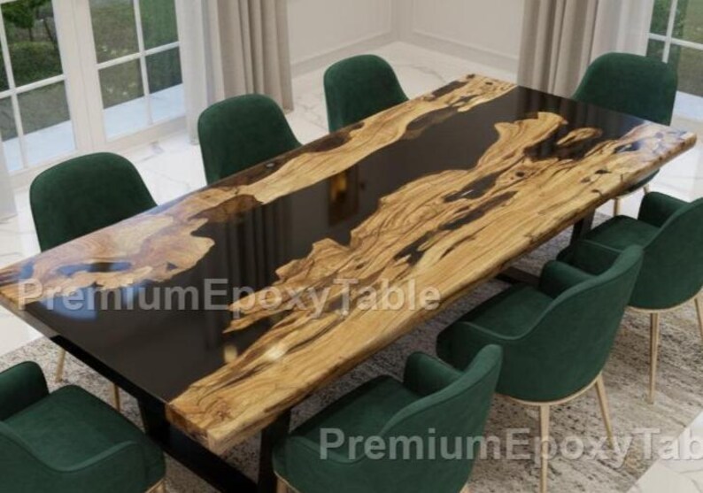 Handcrafted Live Edge Wood Black Resin Table Luxury Epoxy River Dining ...