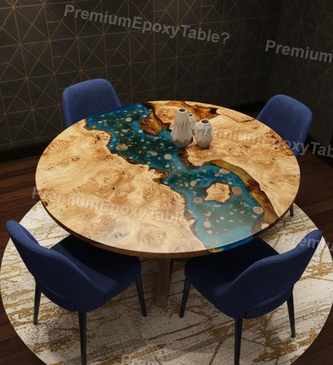 Handcrafted Round Epoxy River Tabletop Live Edge Wood Ocean Blue Resin ...