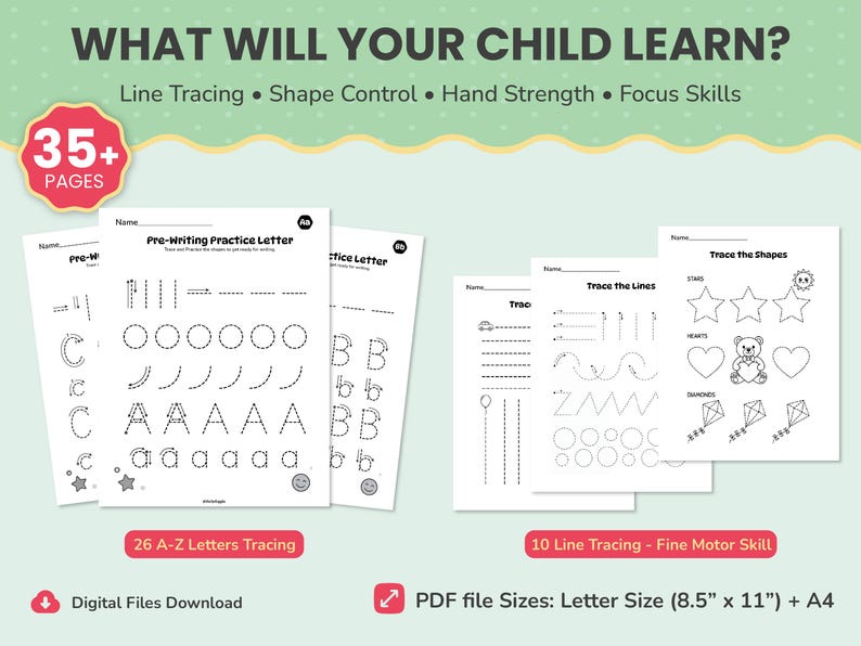 Pre-writing Practice Alphabet Letters, Preschool Curriculum Worksheets ...