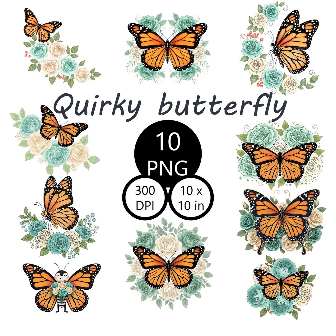 10 Monarch Butterfly PNG - Floral Clip Art - Teal Rose Digital Download ...