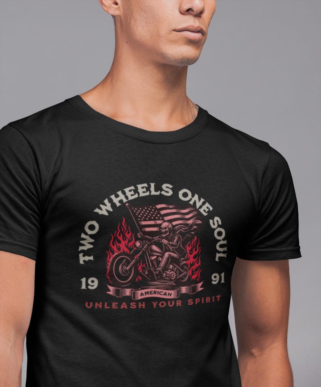 Two Wheels One Soul Motorcycle Tee | Vintage Biker Skull Flames - Etsy