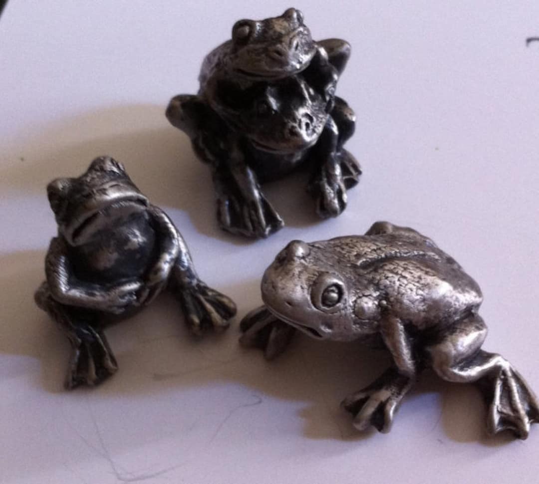 Pewter Frog Figures, Set of 3, Height .75"to 1.25", for DIY Projects or ...