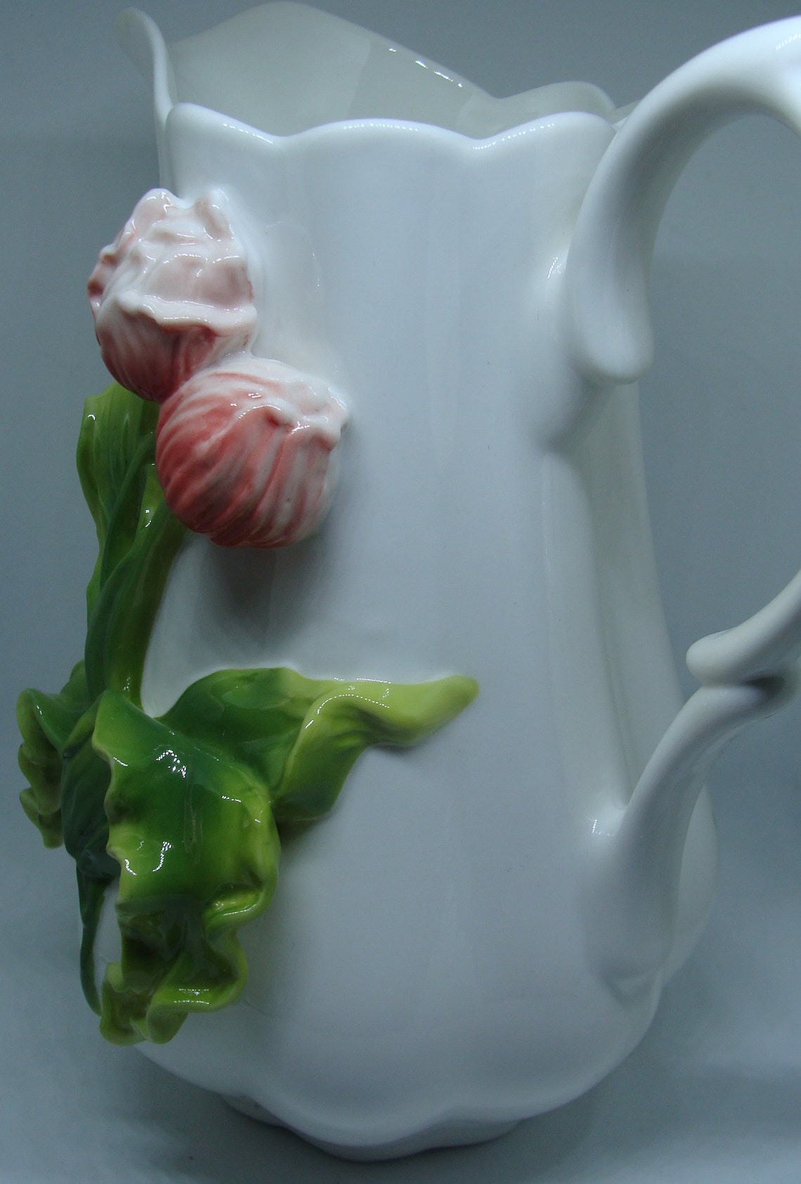 Tulip Pitcher in Raised Relief Porcelain 8 Inch Pitcher | Etsy