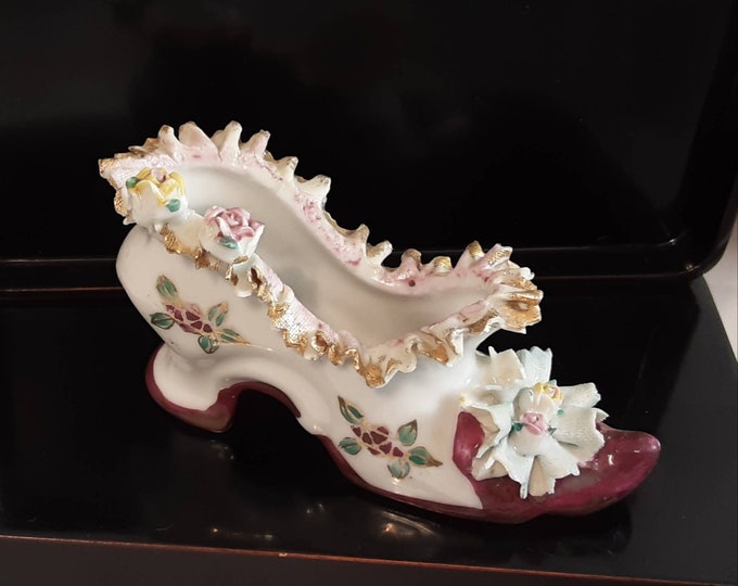 Fancy Porcelain Ornate Shoe Made in Japan, Beautifully Ruffled Edge ...