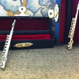 Miniature Flute in Case, Choose Gold Plated or Silver Plated 3 or 6 ...