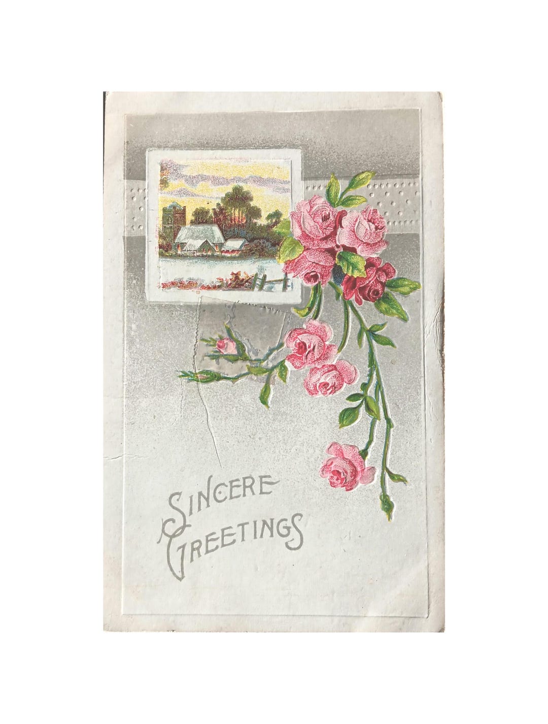 Sincere Greetings – Cottage Window Vignette With Pink Roses – Early ...