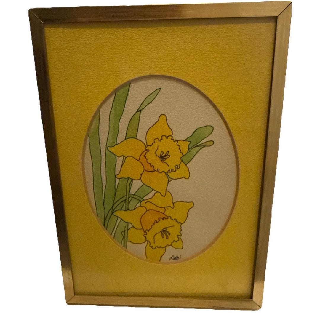 Vintage Frames Watercolor Art Daffodil Yellow Matted MCM Signed - Etsy