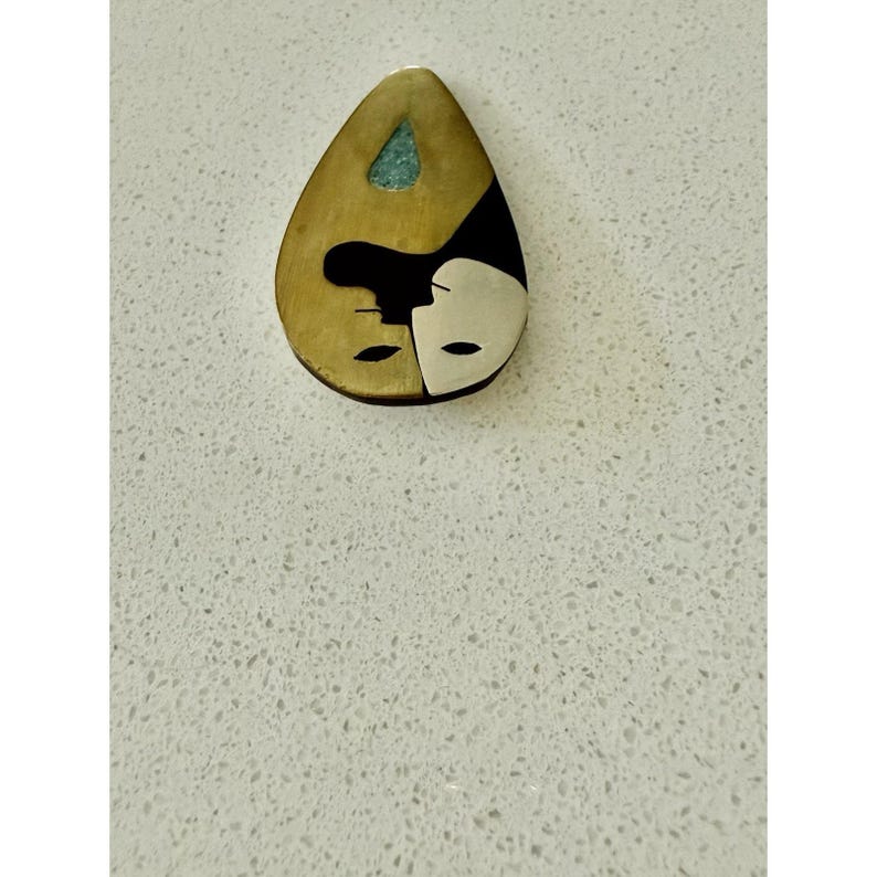 Vintage MCM Mexican Modernist Faces Mixed Metal Inlay Brooch Stella ...