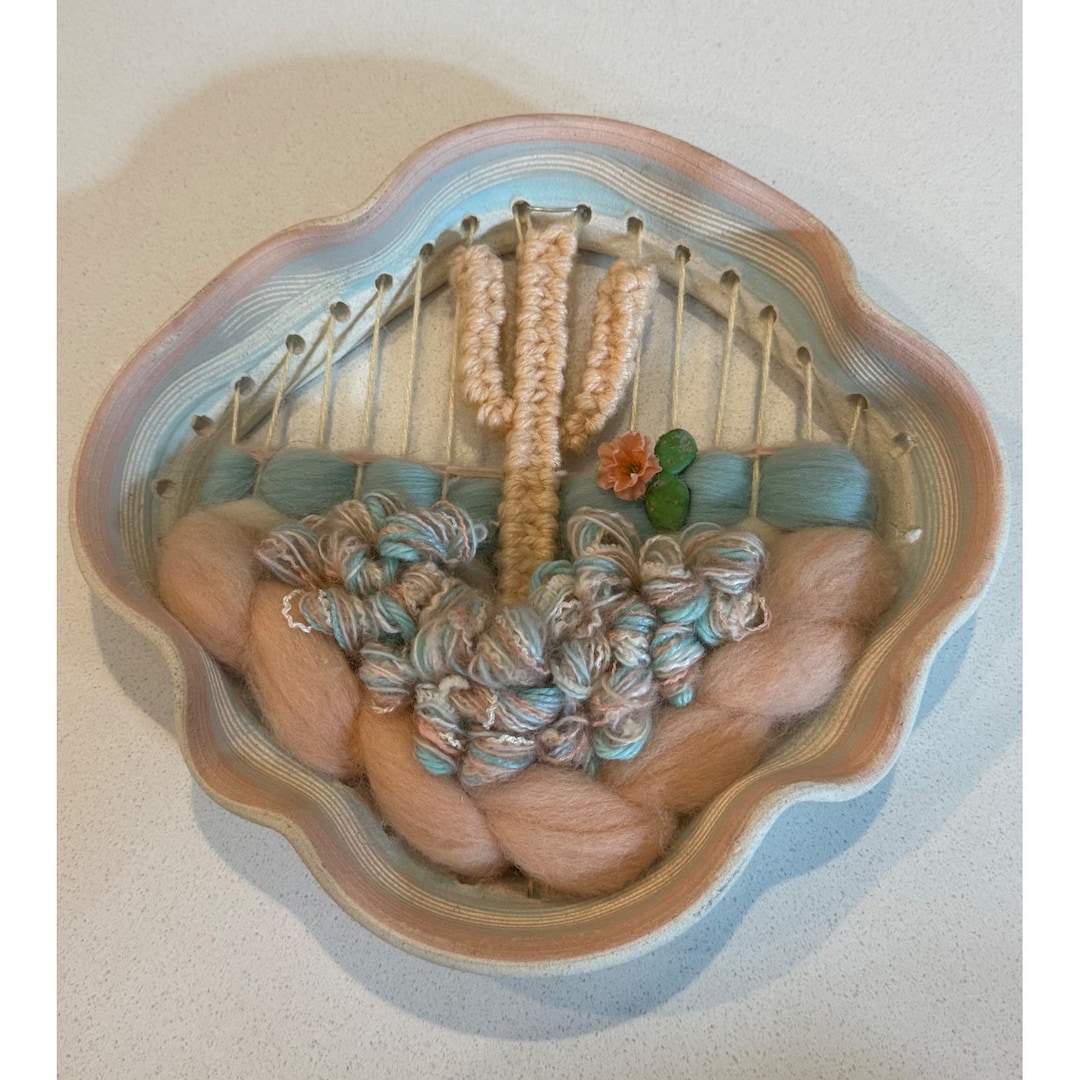Vtg Handmade Ceramic Fiber Art Saguaro Cactus Woven Wall Hanging ...