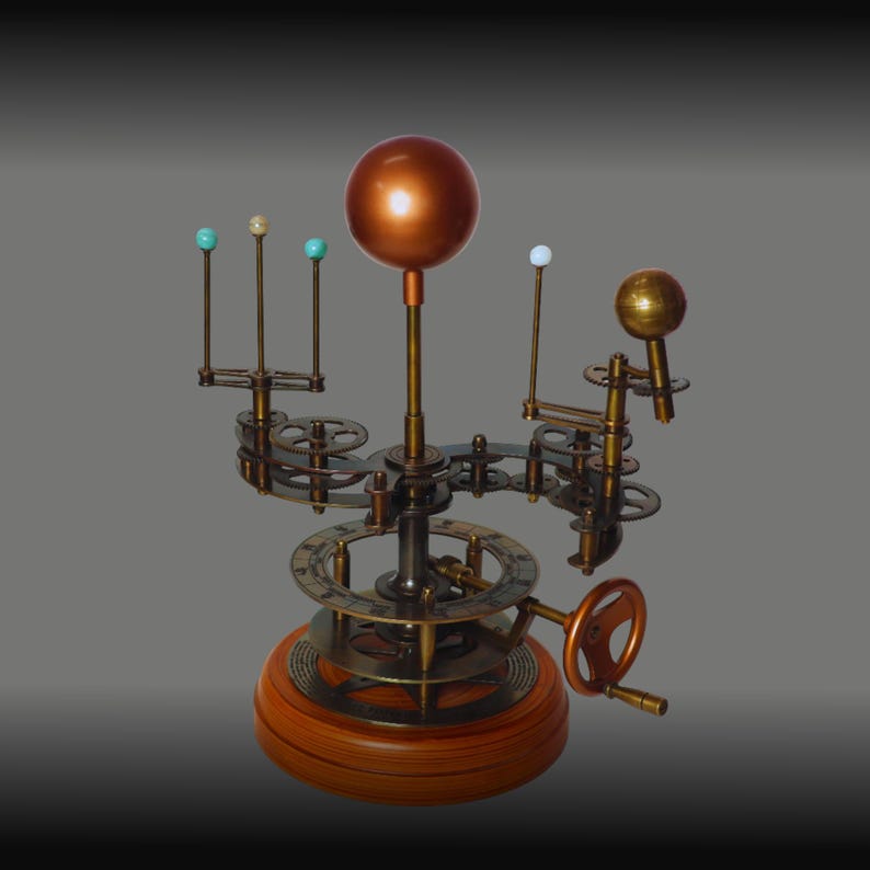 A Brass Orrery Solar System Model - Mechanical Planetarium With Marble ...