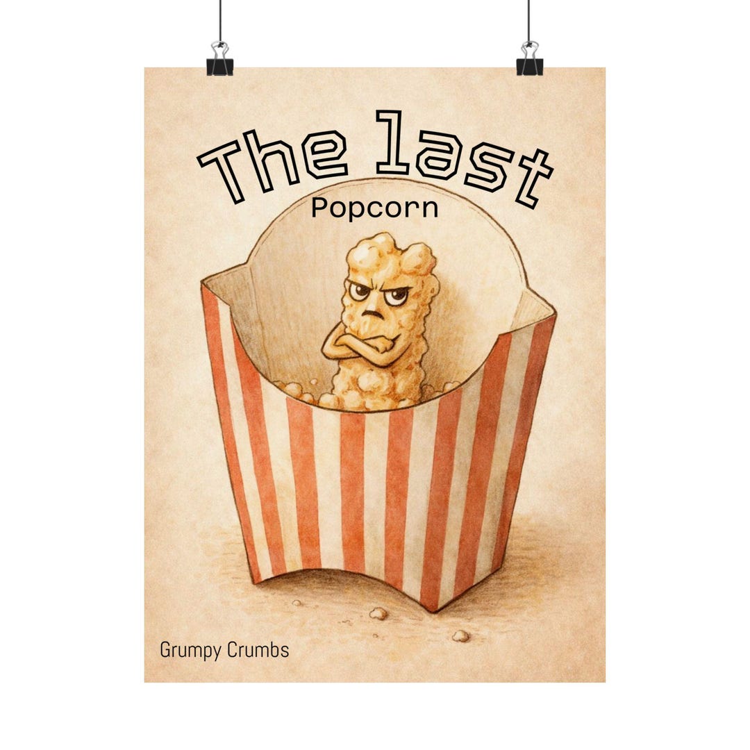 Grumpy Popcorn Illustration Matte Vertical Poster | the Last Popcorn - Etsy