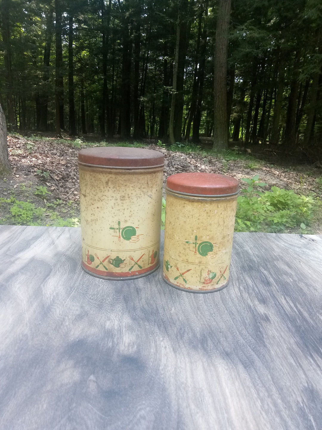 Vintage Canister - Kitchen Canister - Red Canister - Cottage ...