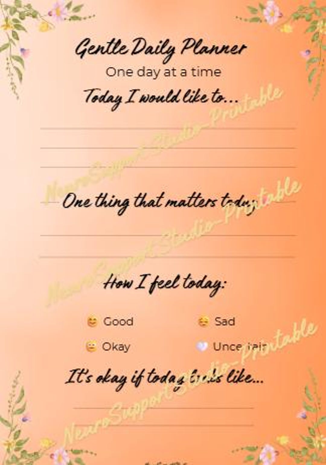 Gentle Daily Planner Printable | One Day at a Time | Low Pressure ...
