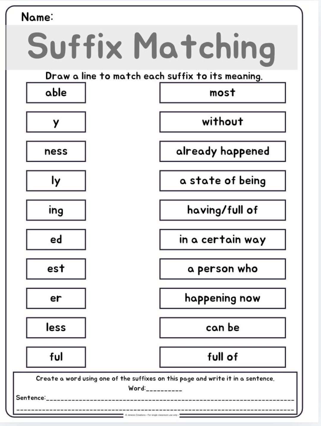 Suffix Matching Worksheet 3rd Grade Prefix Reference Sheet Suffix ...