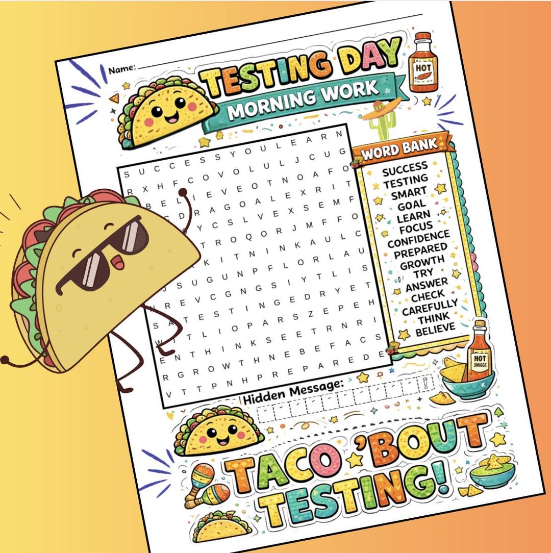 Testing Day Morning Work Word Search Test Prep Activity Motivational ...