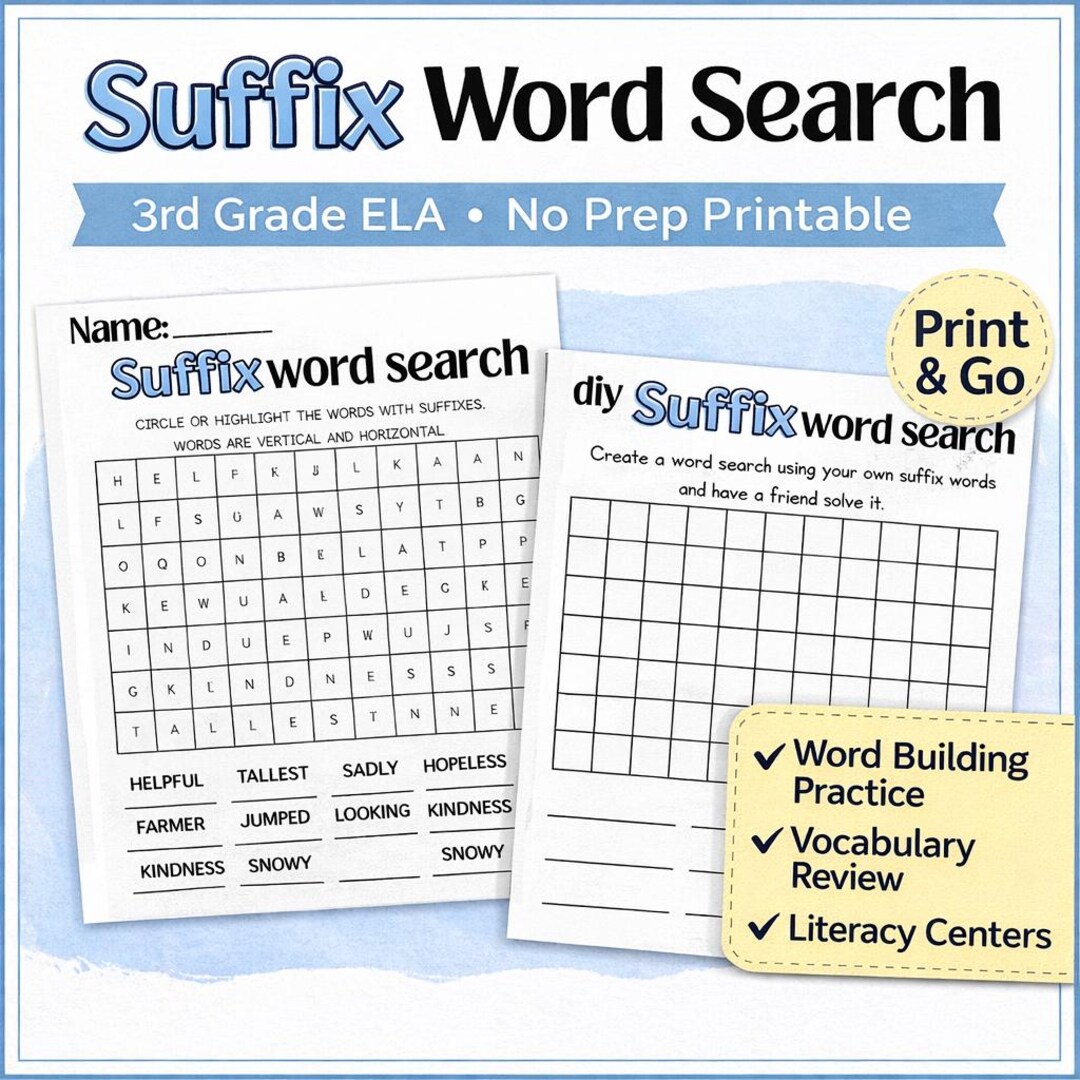Suffix Word Search 3rd Grade Suffix Activity Printable Word Building ...