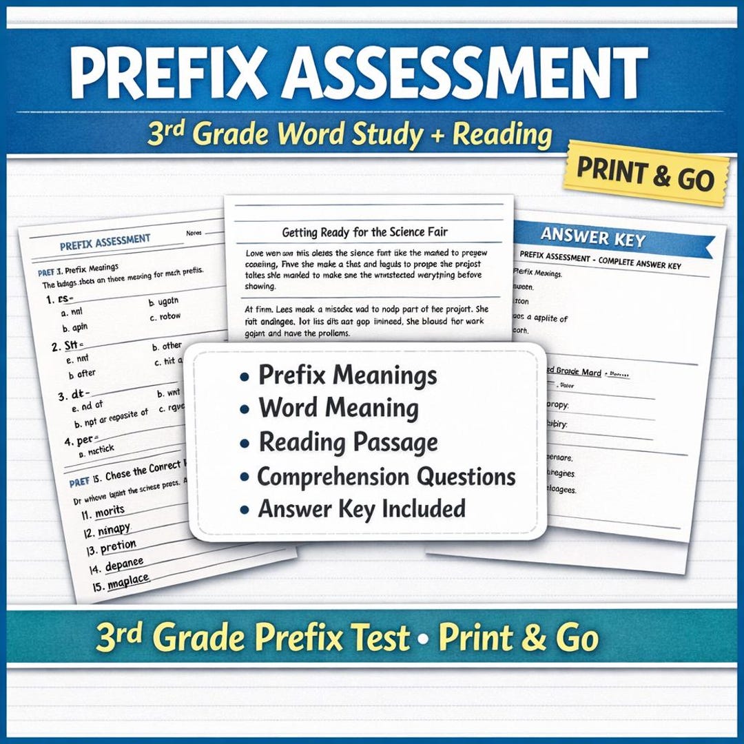 3rd Grade Prefix Assessment Printable Prefix Test Word Study Vocabulary ...